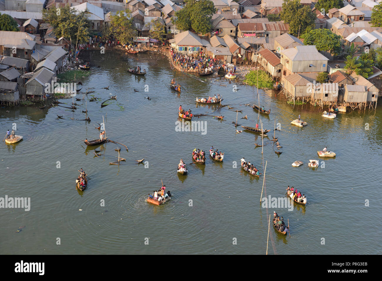 Dhaka, Bangladesh - December 04, 2016: A top view of Korail Slum is ...