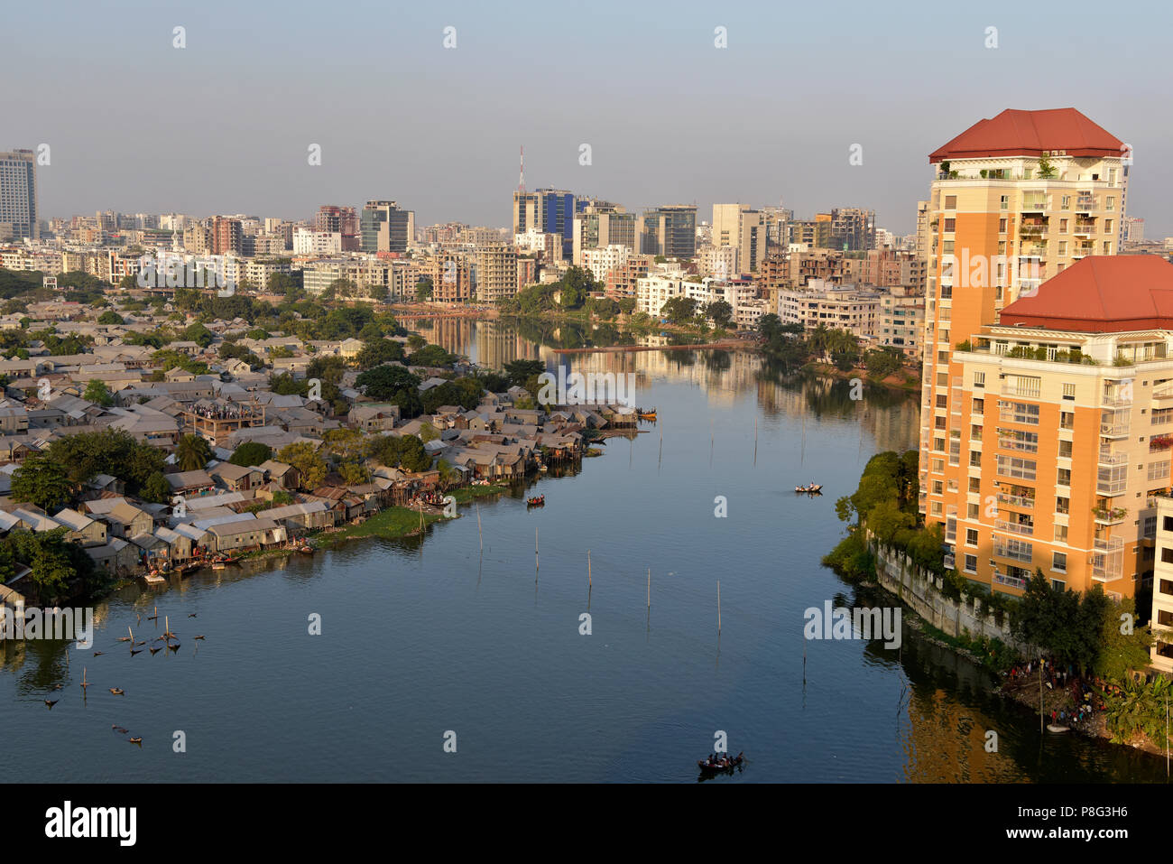 Dhaka, Bangladesh - December 04, 2016: A top view of Korail Slum is ...