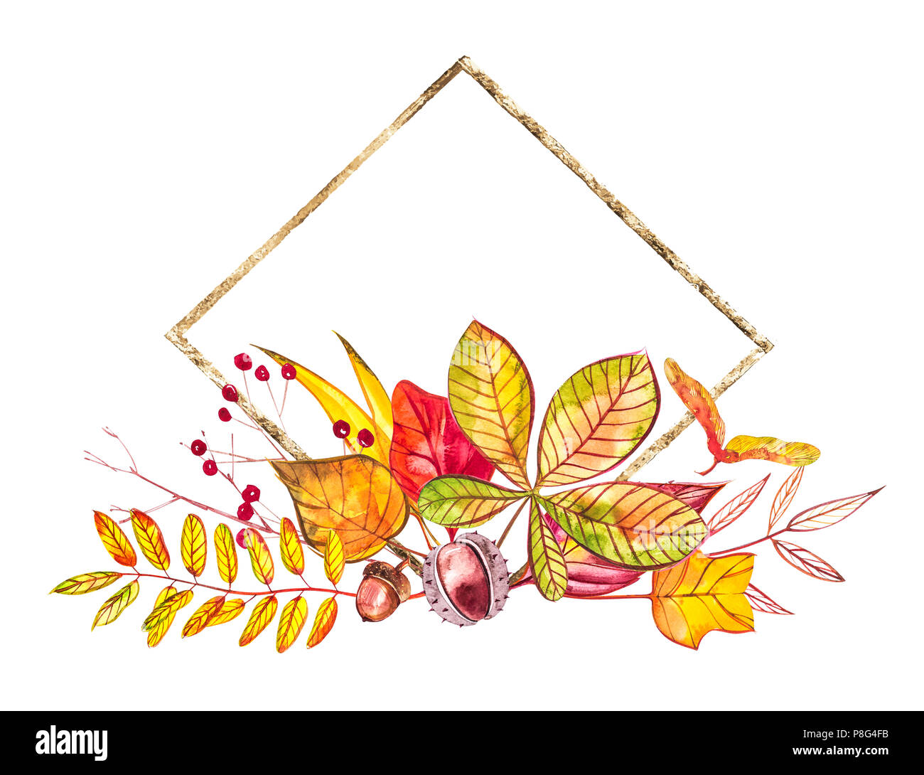 Autumn composition. Illustrations made of autumn berries and leaves on ...
