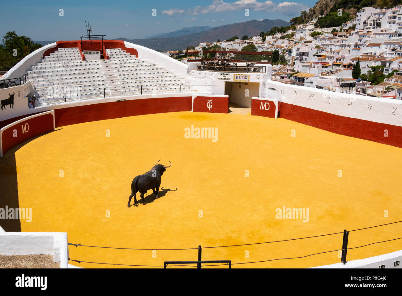 Bullring, typical white village of Mijas. Costa del Sol, Málaga ...