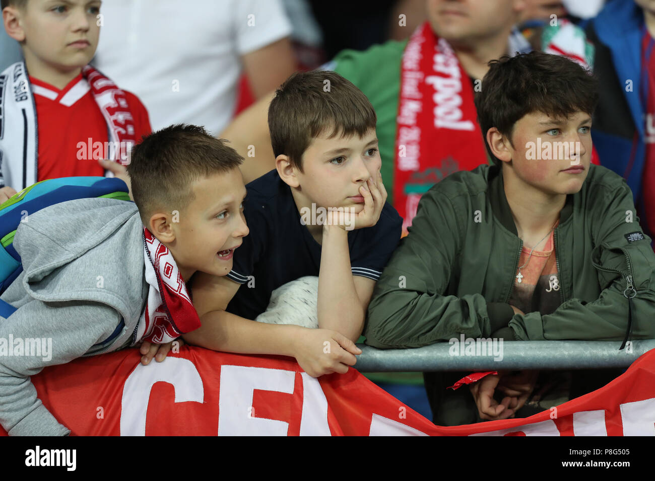 KYIV, UKRAINE - MAY 26, 2018: Young Liverpool supporters. Fans looking ...
