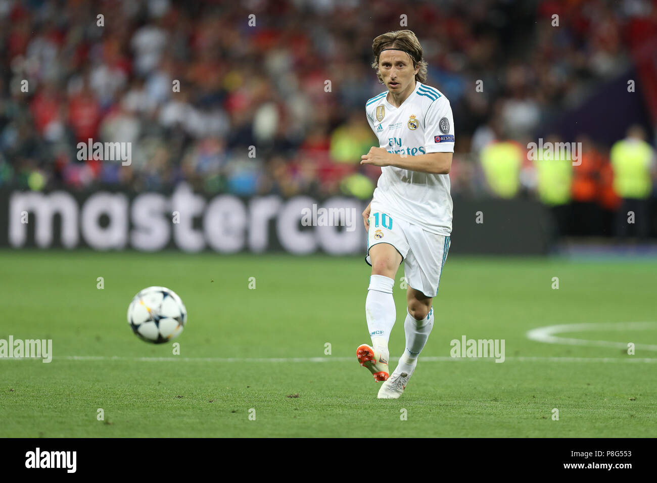 KYIV, UKRAINE - MAY 26, 2018: Luka Modric passes the ball. UEFA ...