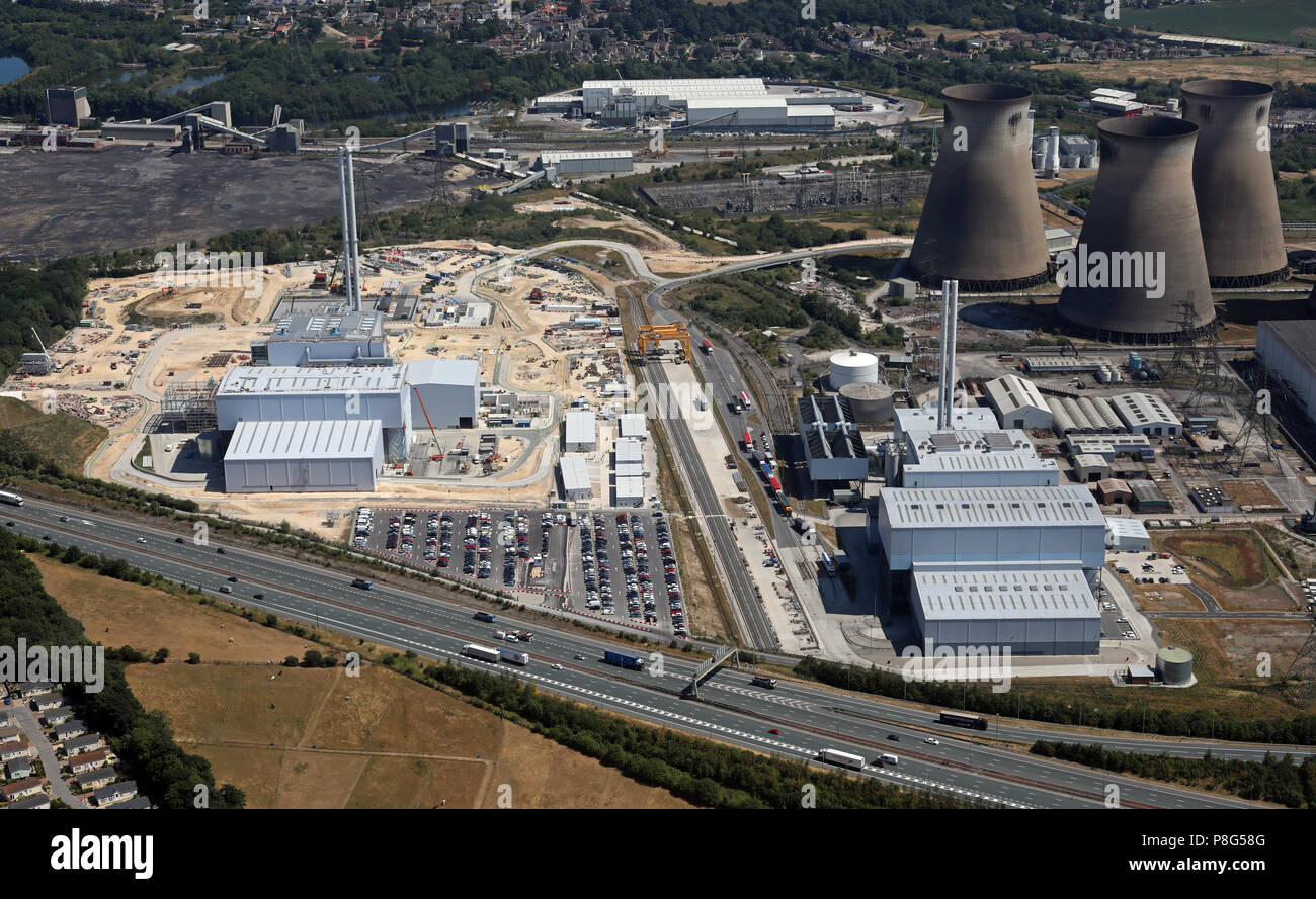 aerial view of Ferrybridge Power Station, at Ferrybridge village, near ...