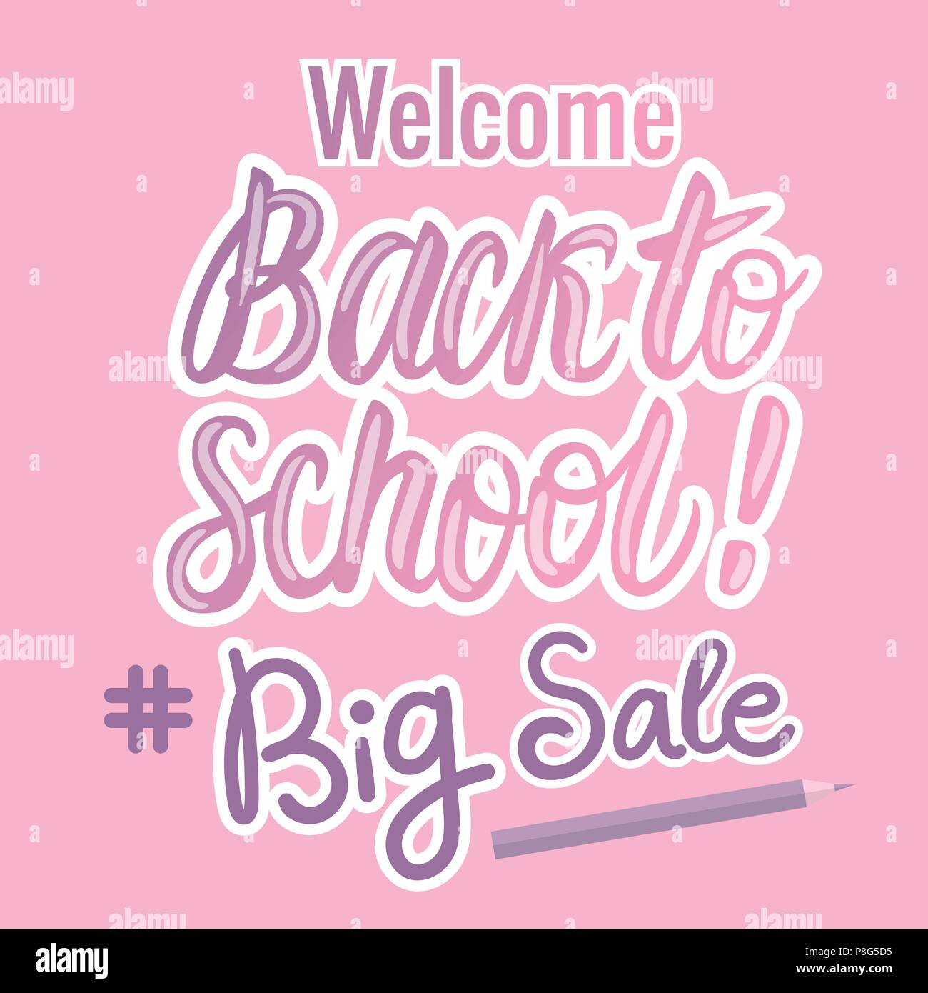 Welcome Back To School hand Lettering Card. Vector girly design in ...