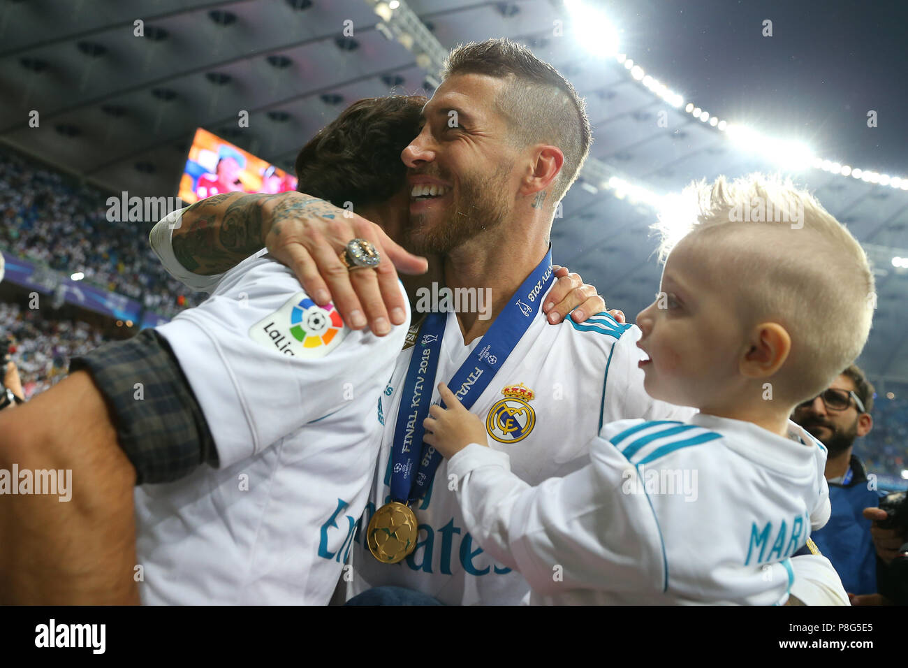 KYIV, UKRAINE - MAY 26, 2018: Captain Sergio Ramos and his son Marco ...