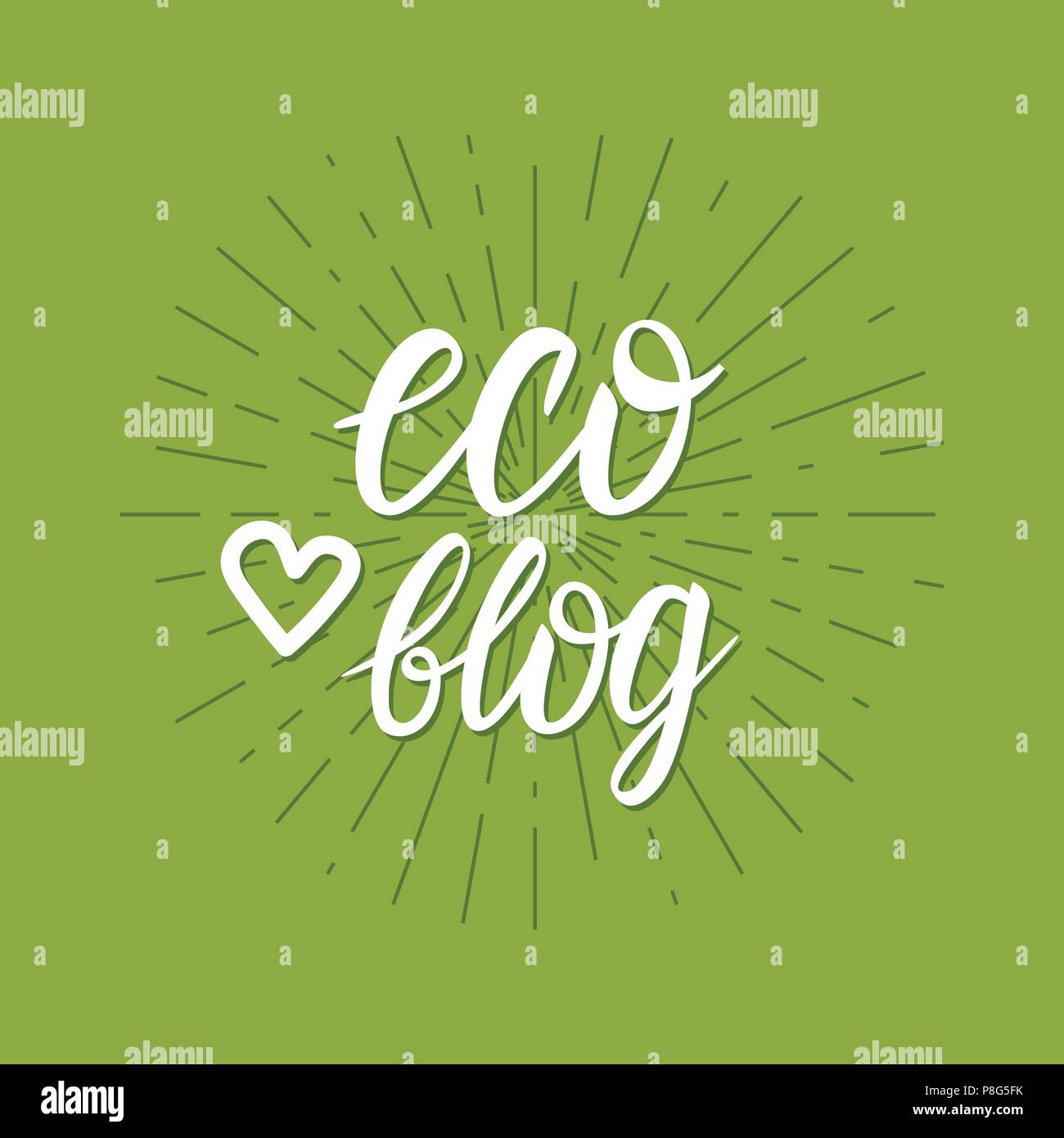 Vector Eco blog inscription lettering on a green background with rays ...
