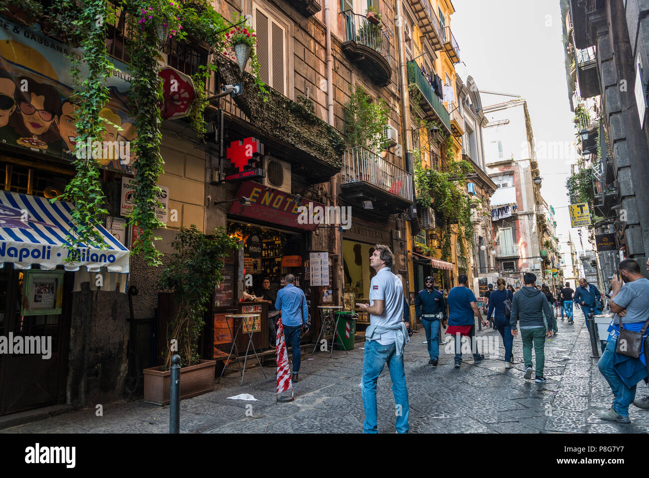 Atmospheric street in the Historic city centre, Naples, Italy Stock ...