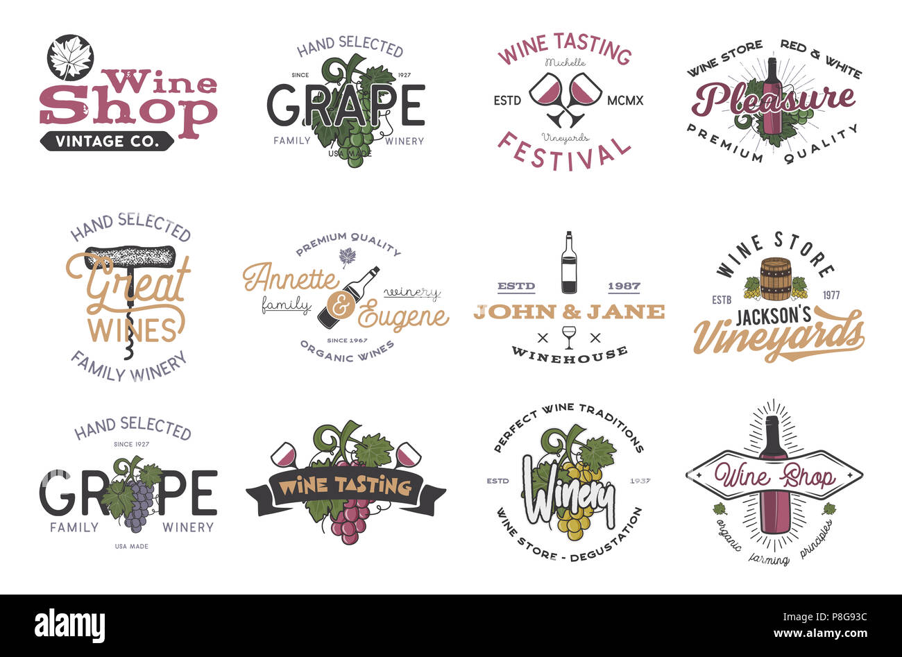 Wine logos, labels set. Winery, wine shop, vineyards badges collection ...