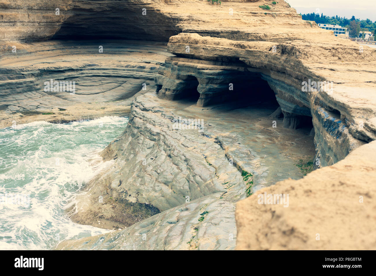 Sedimentary Caverns of Clay at the sea, Limestone Natural Structure ...