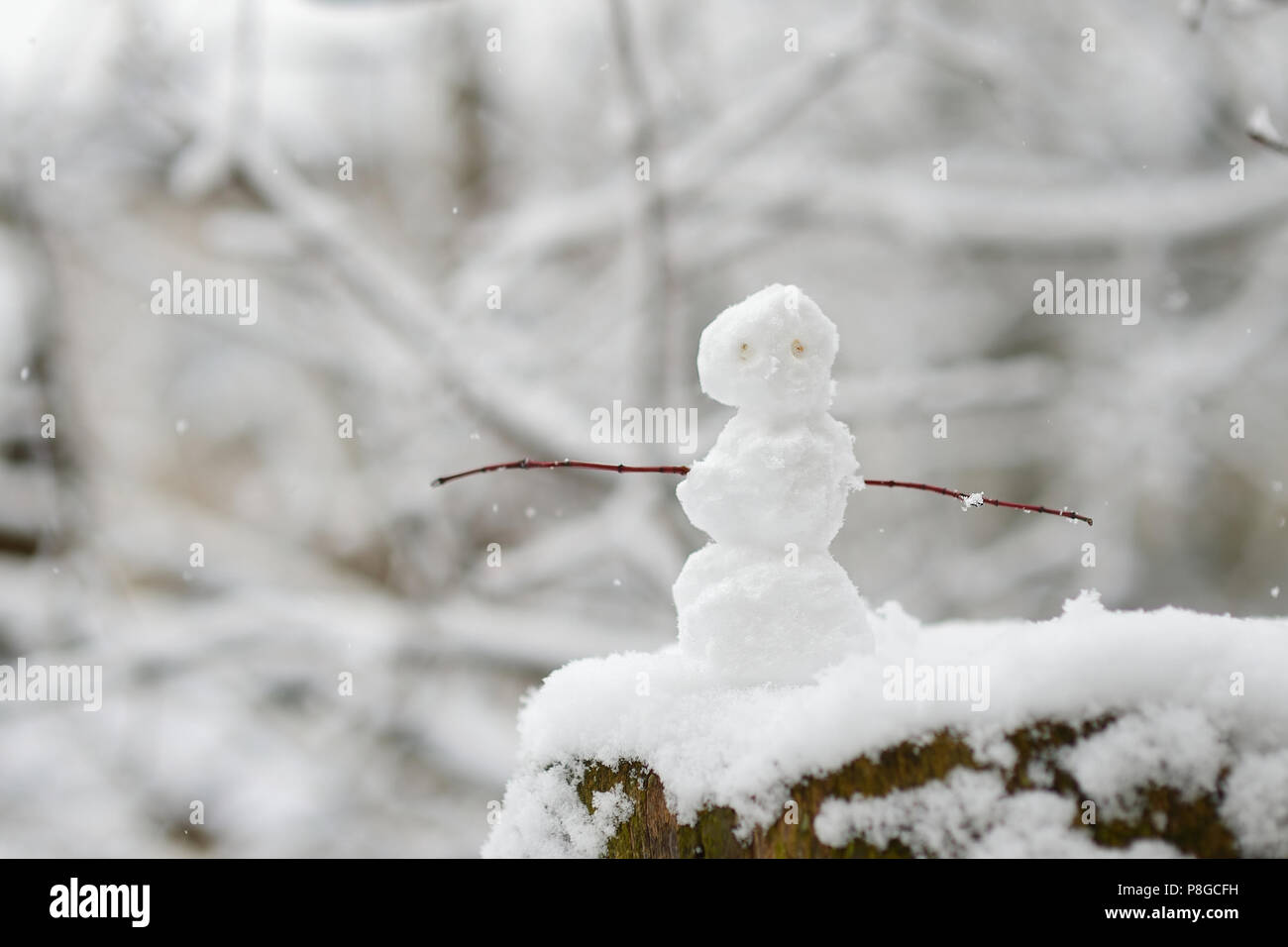 Tiny little snowman on beautiful winter day Stock Photo - Alamy