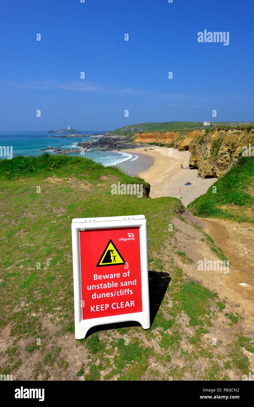 Tourist warning sign,Godrevy beach,Gwithian,Godrevy heritage coast ...