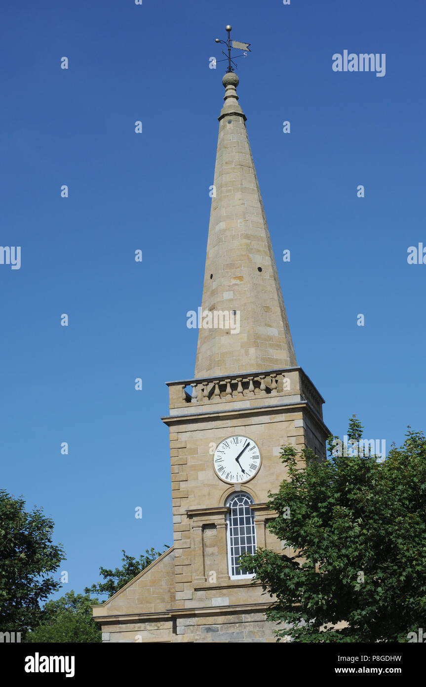 The tower and stone spire of Holy Trinity Church. Ballycastle, Antrim ...