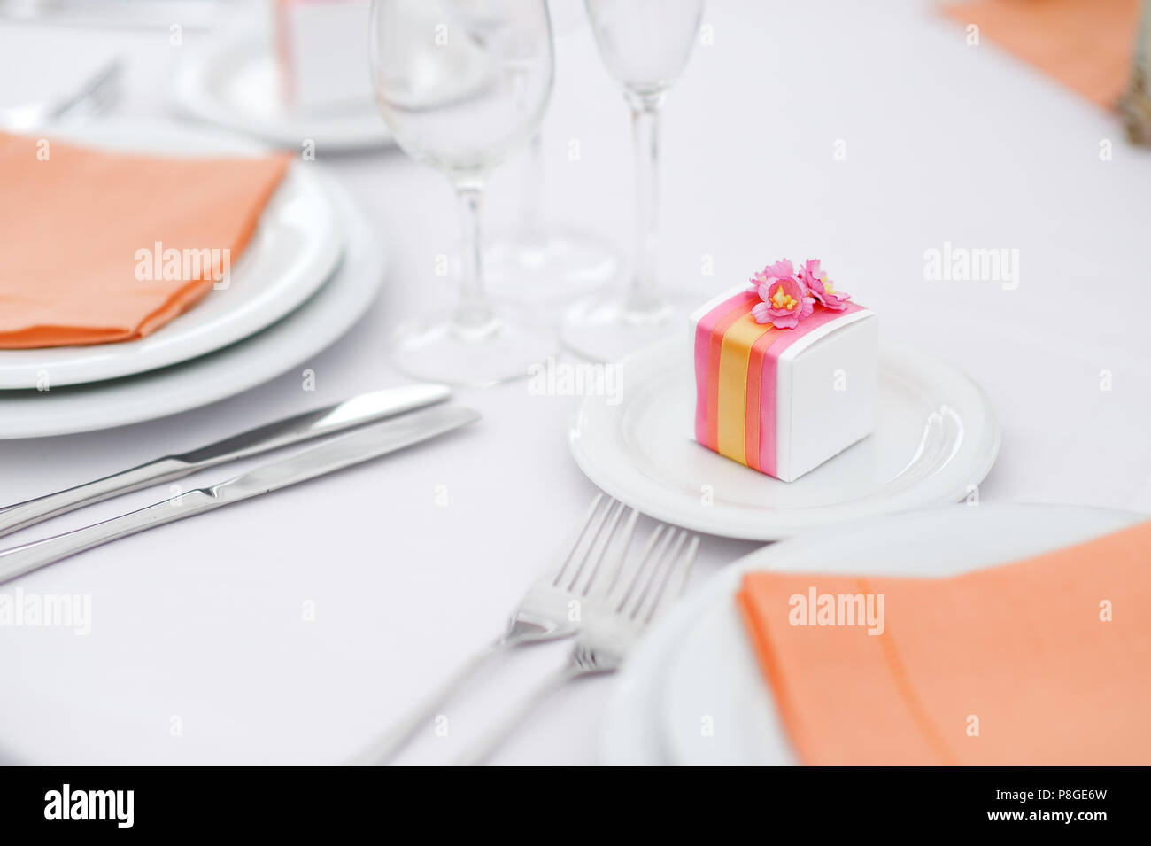 Table set for an event party or wedding reception, spring theme Stock ...
