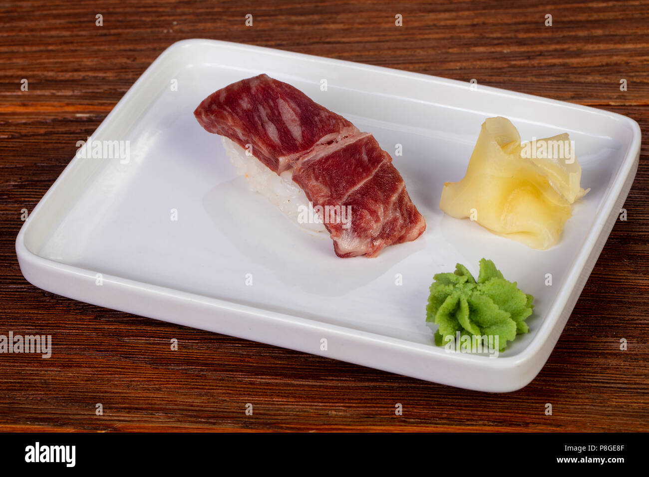 Japanese cold sushi with beef Stock Photo - Alamy
