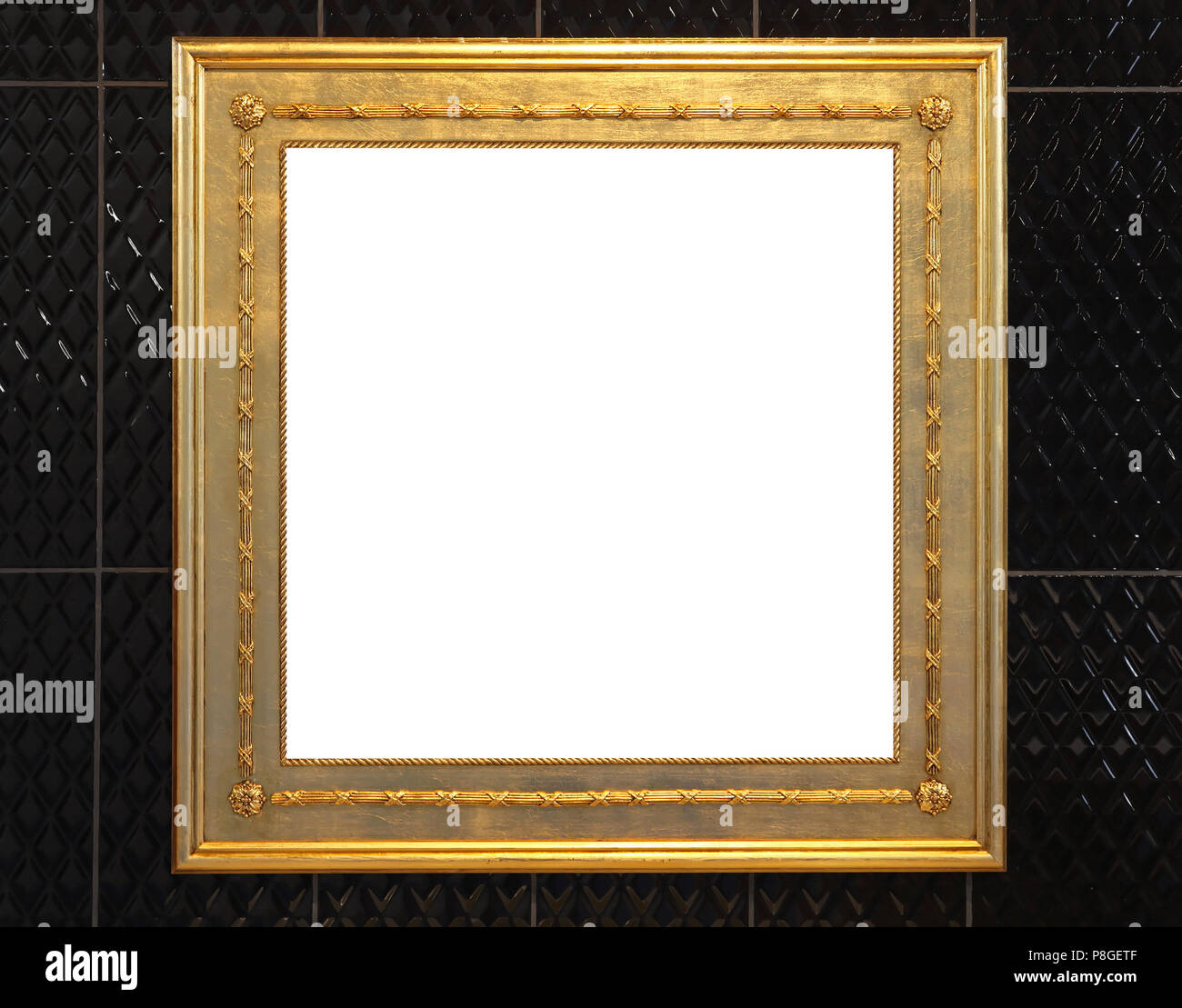 Ancient square gold frame at black wall Stock Photo - Alamy