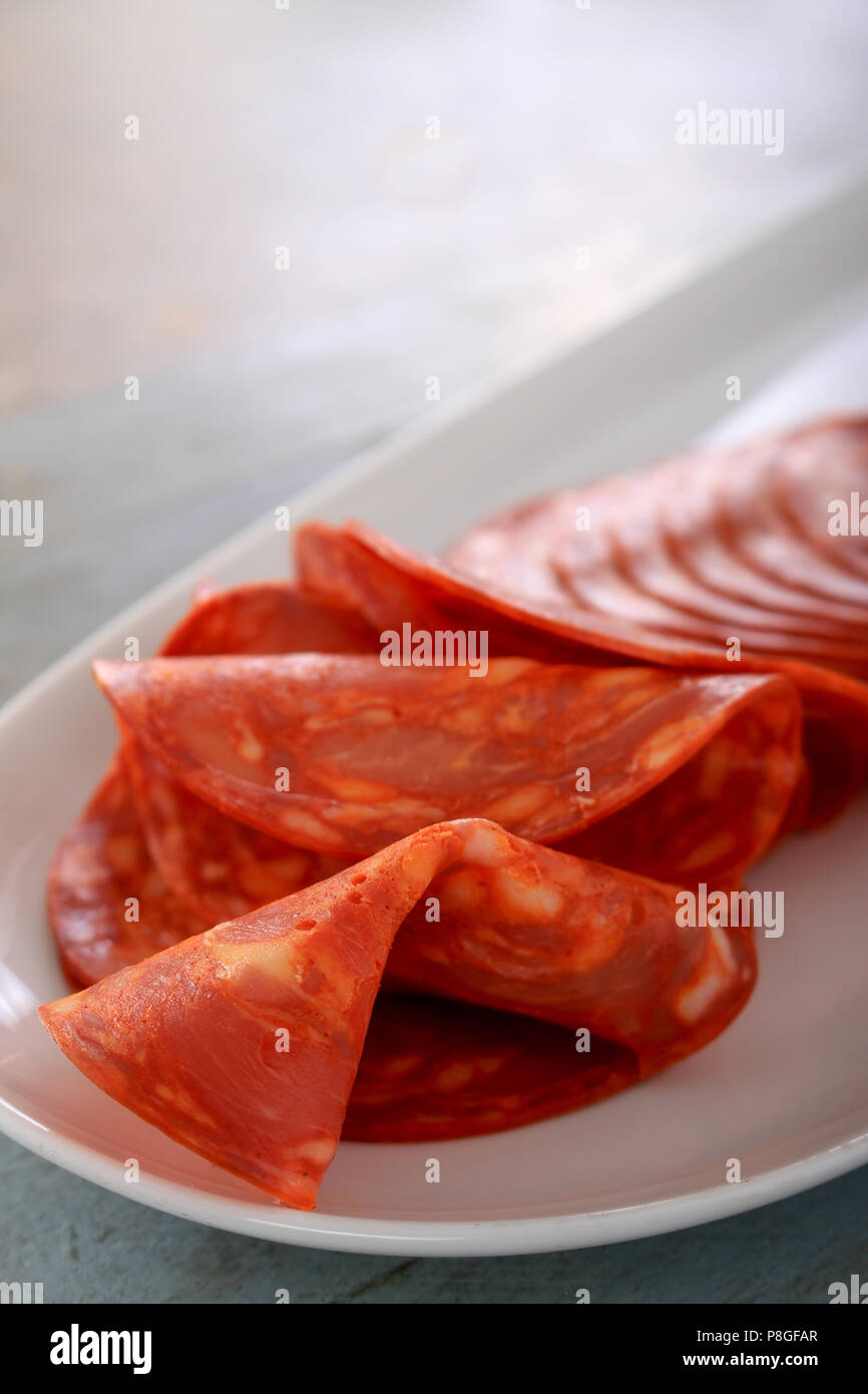 sliced chorizo sausage Stock Photo - Alamy