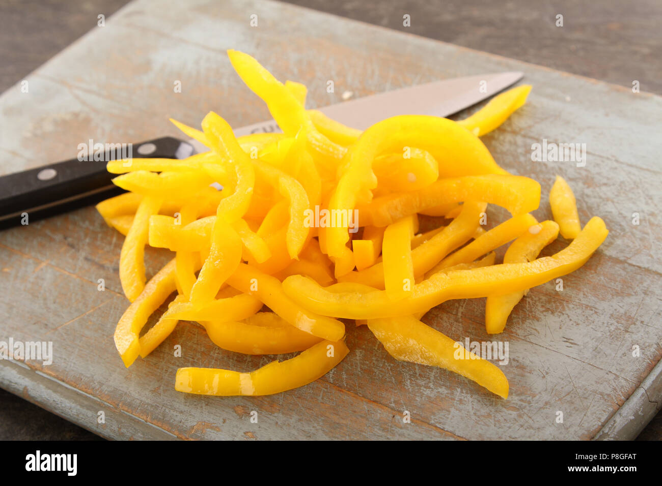 prepared sliced yellow peppers Stock Photo - Alamy