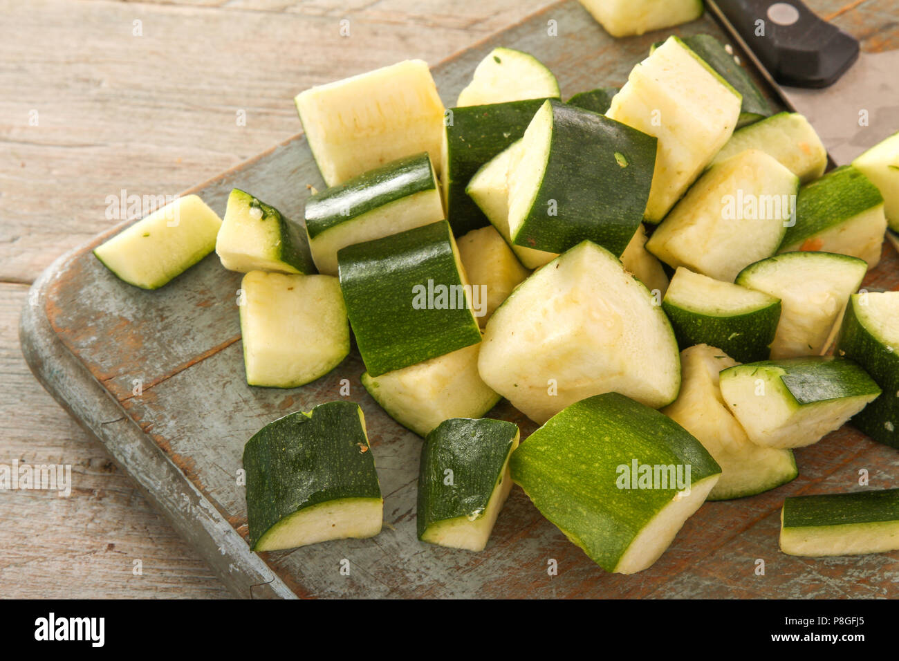 rough chopped courgette Stock Photo - Alamy