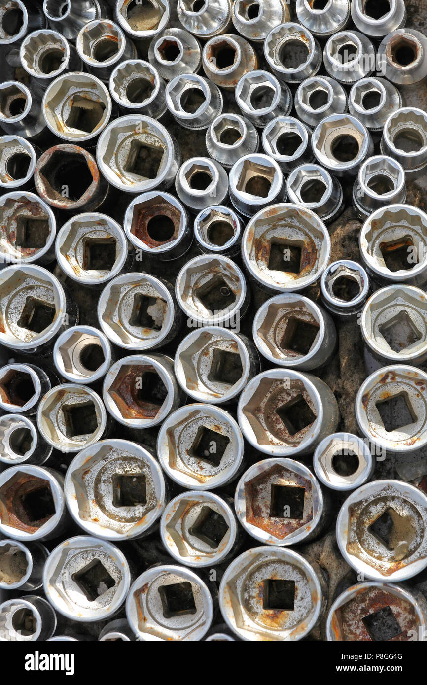 Abstract texture of deep socket wrench tools Stock Photo - Alamy