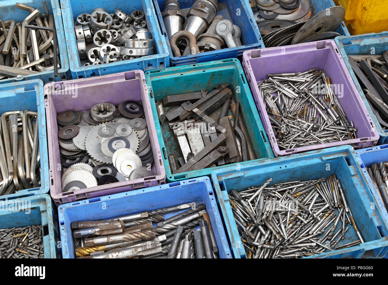 Variety of tools and equipment in boxes Stock Photo - Alamy