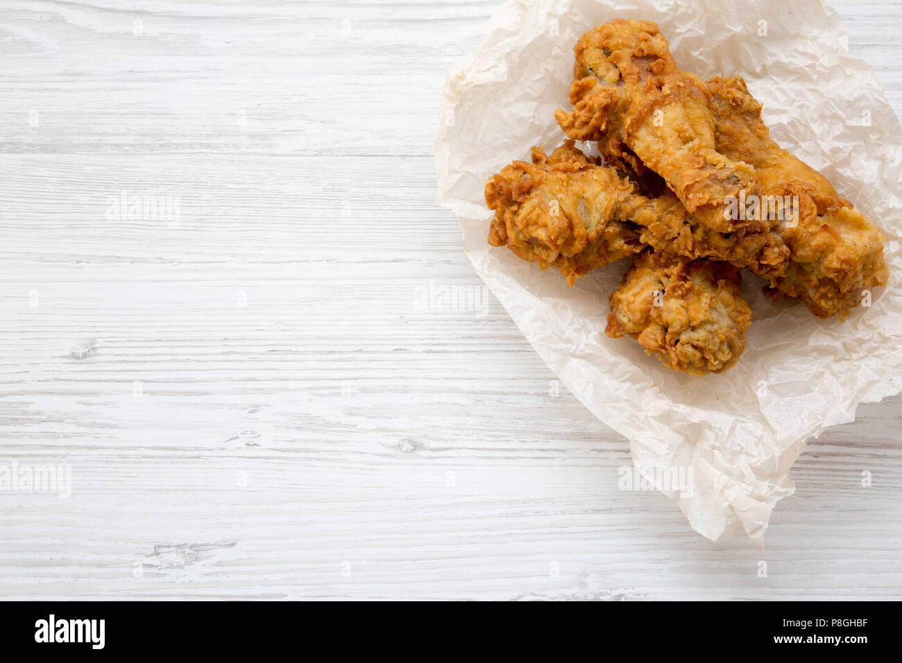 Fried chicken legs with copy space, view from above. Top view, overhead ...