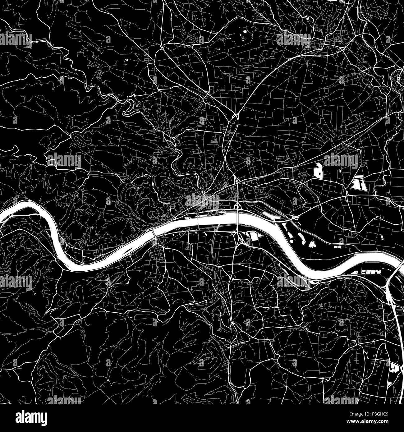 Area map of Krems an der Donau, Austria. Dark background version for ...