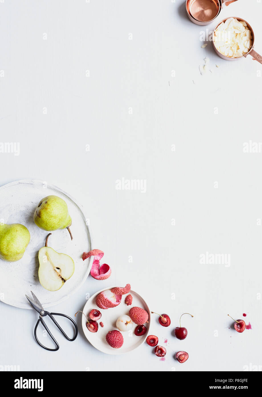 Pear, Lychee and Cherry Flaylay Stock Photo - Alamy