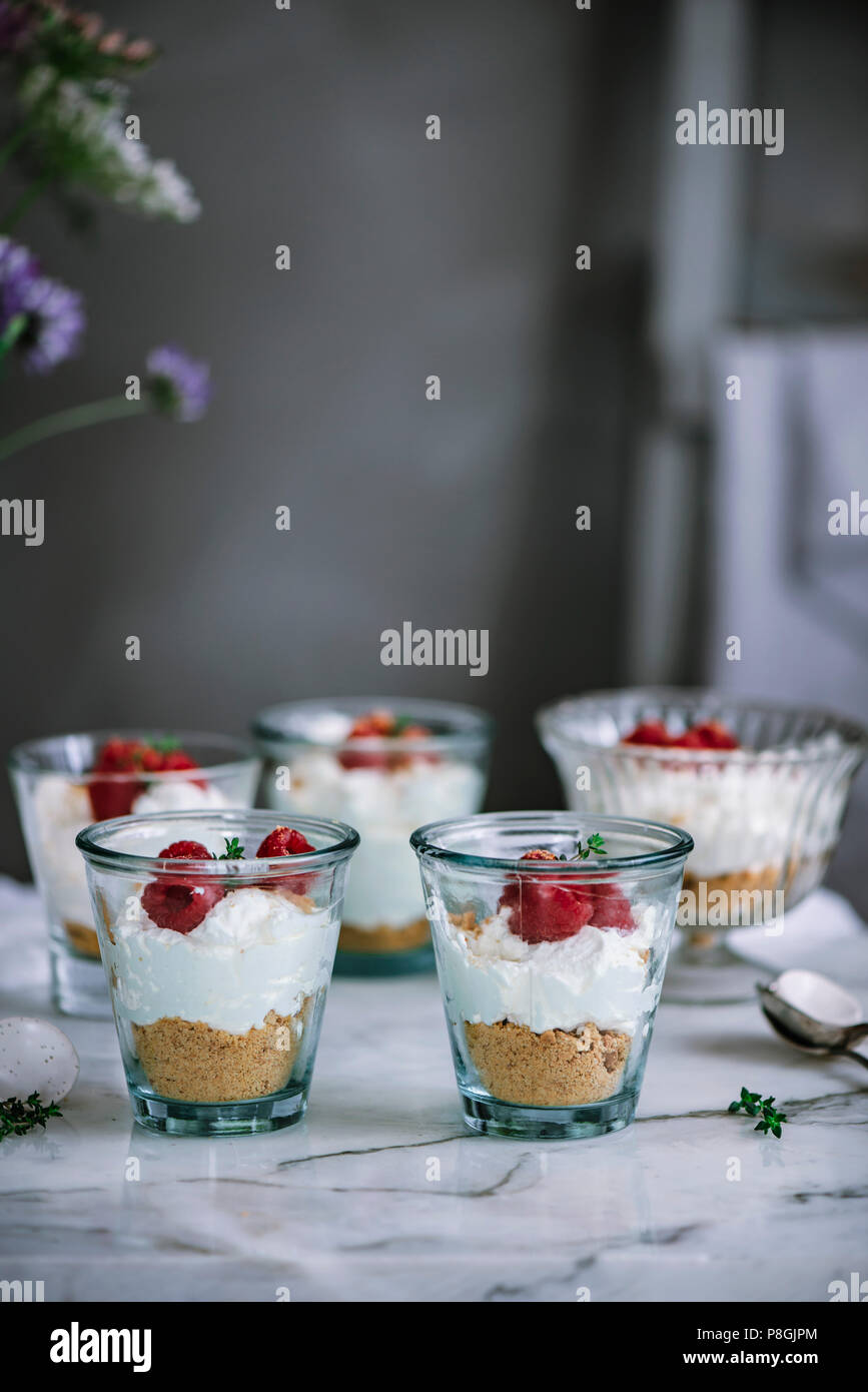 Cream of mascarpone cheese dessert pots Stock Photo - Alamy