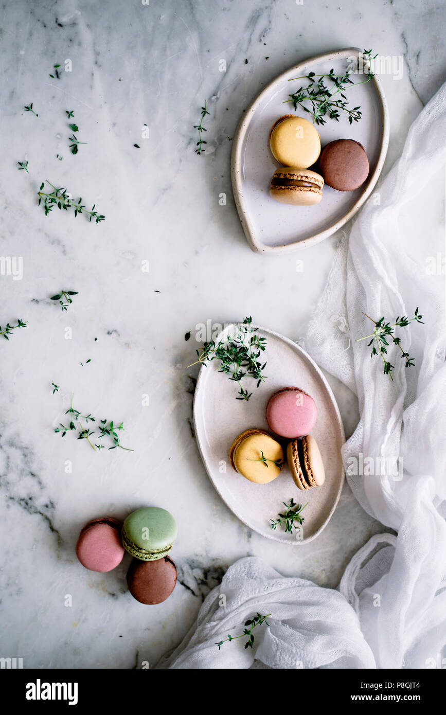 Colorful Macarons on a marble background Stock Photo - Alamy