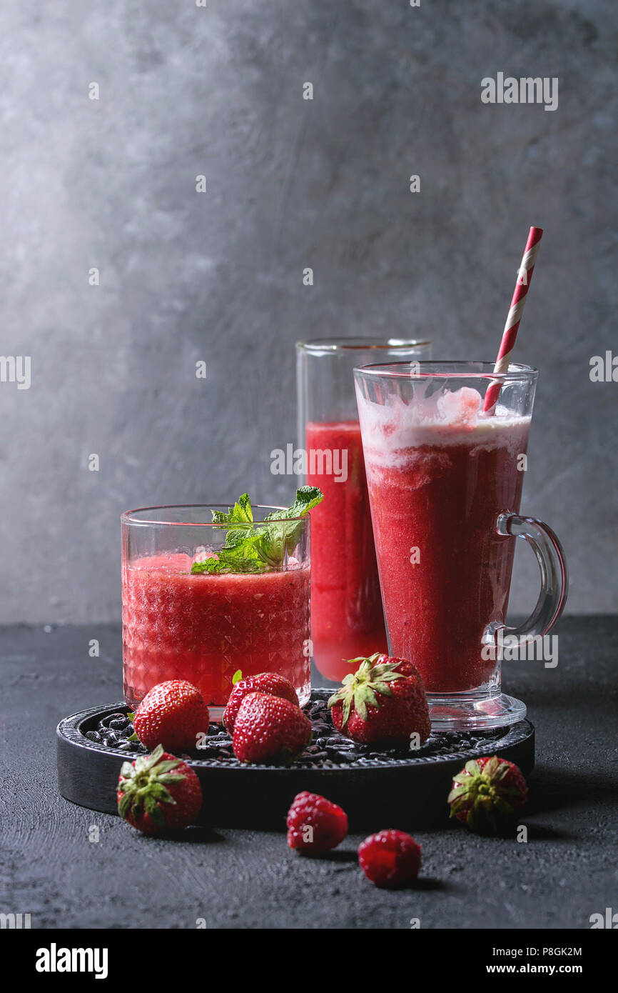 Three different red fruit berry watermelon, strawberry, raspberry ...