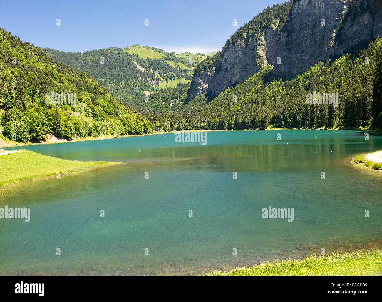The Beautiful Green Waters of Lac de Montriond in Summer near Morzine ...