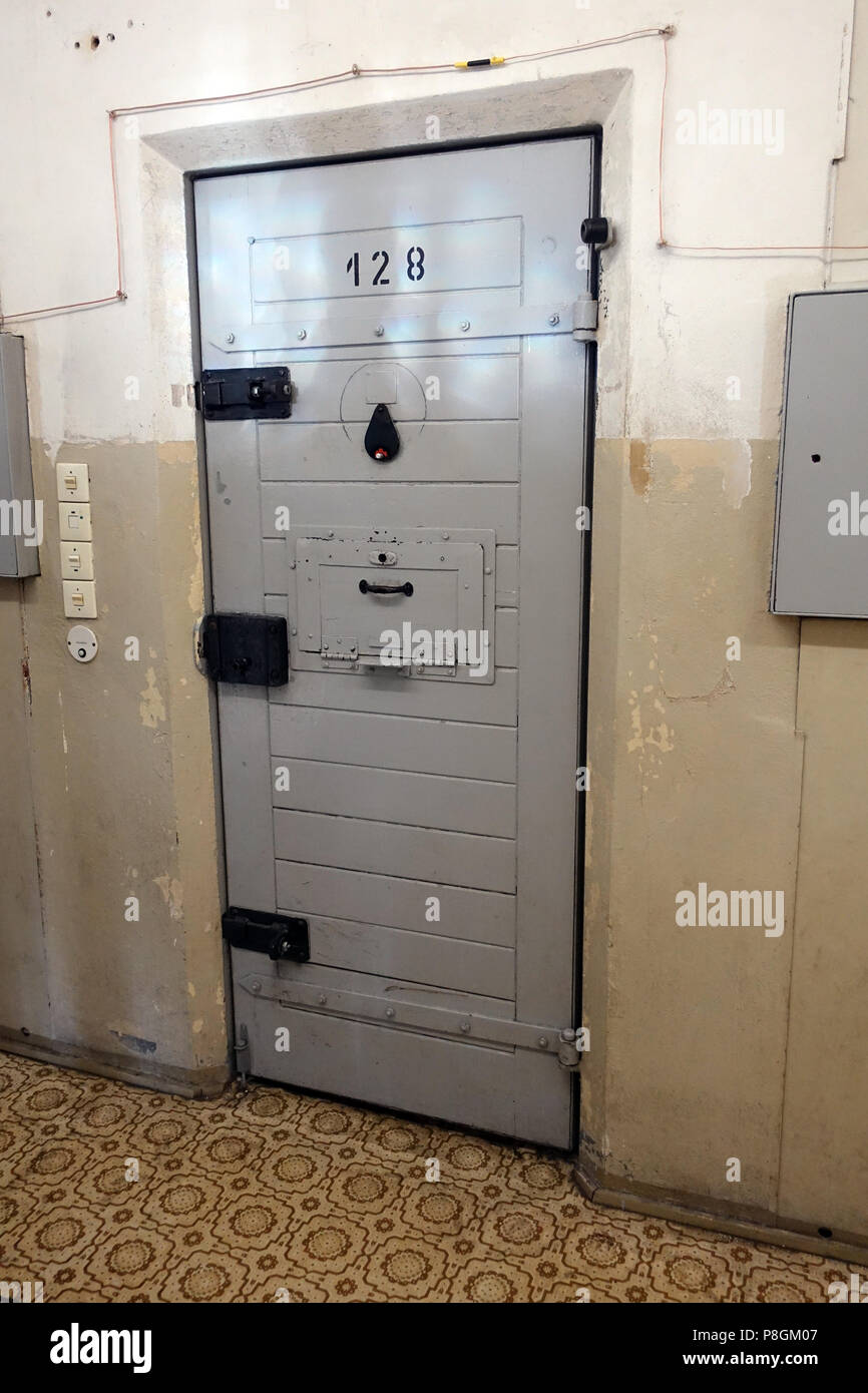 Berlin, Germany, door of a detention cell in the Berlin Stasi Museum ...