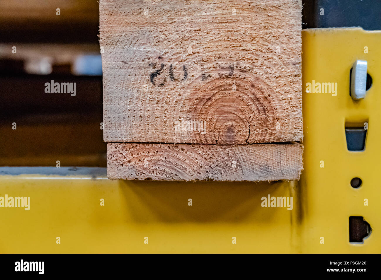 Close-up, shallow focus view of a wooden storage pallet seen sitting on ...