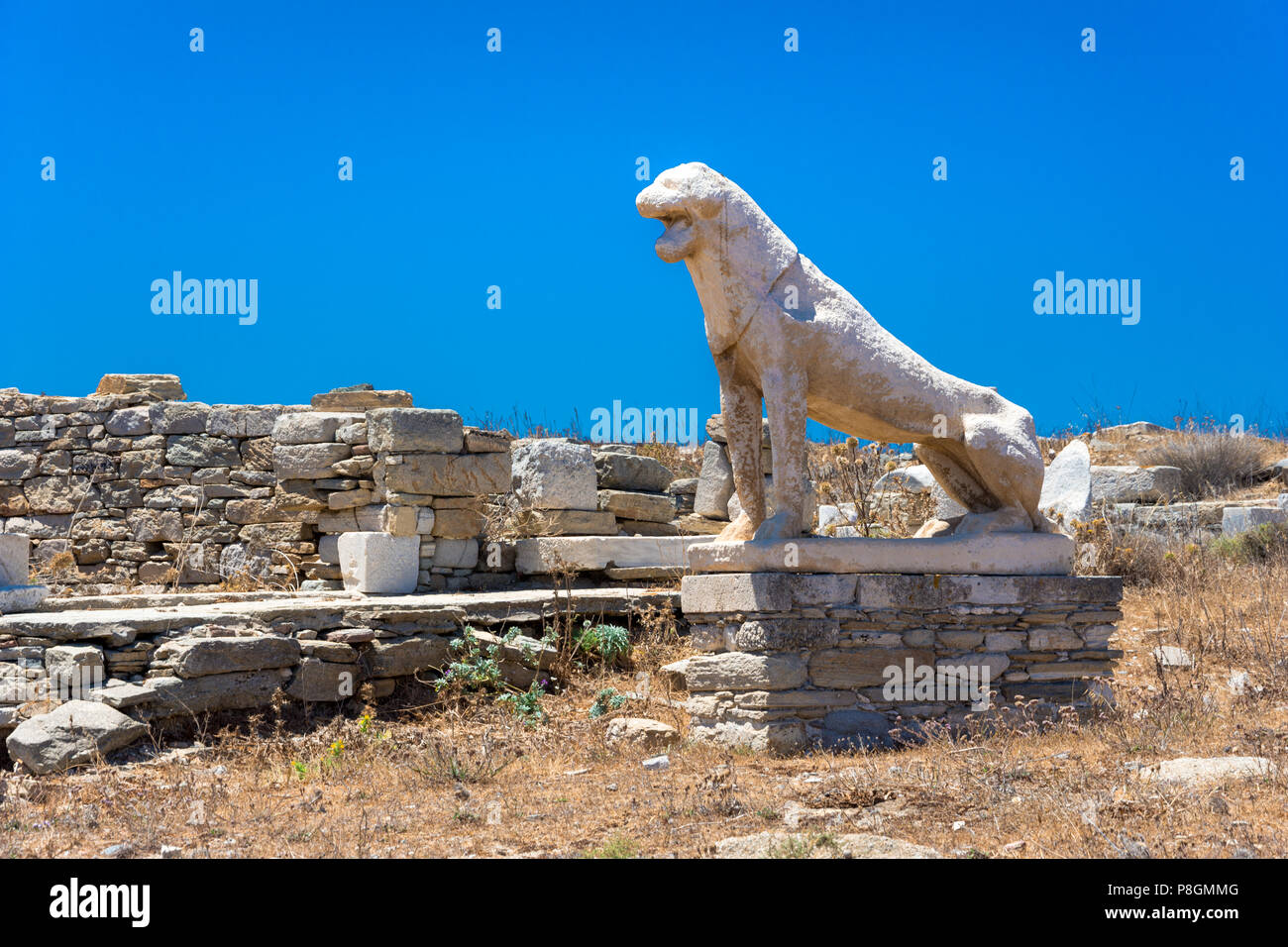 Ancient ruins in the island of Delos in Cyclades, one of the most ...