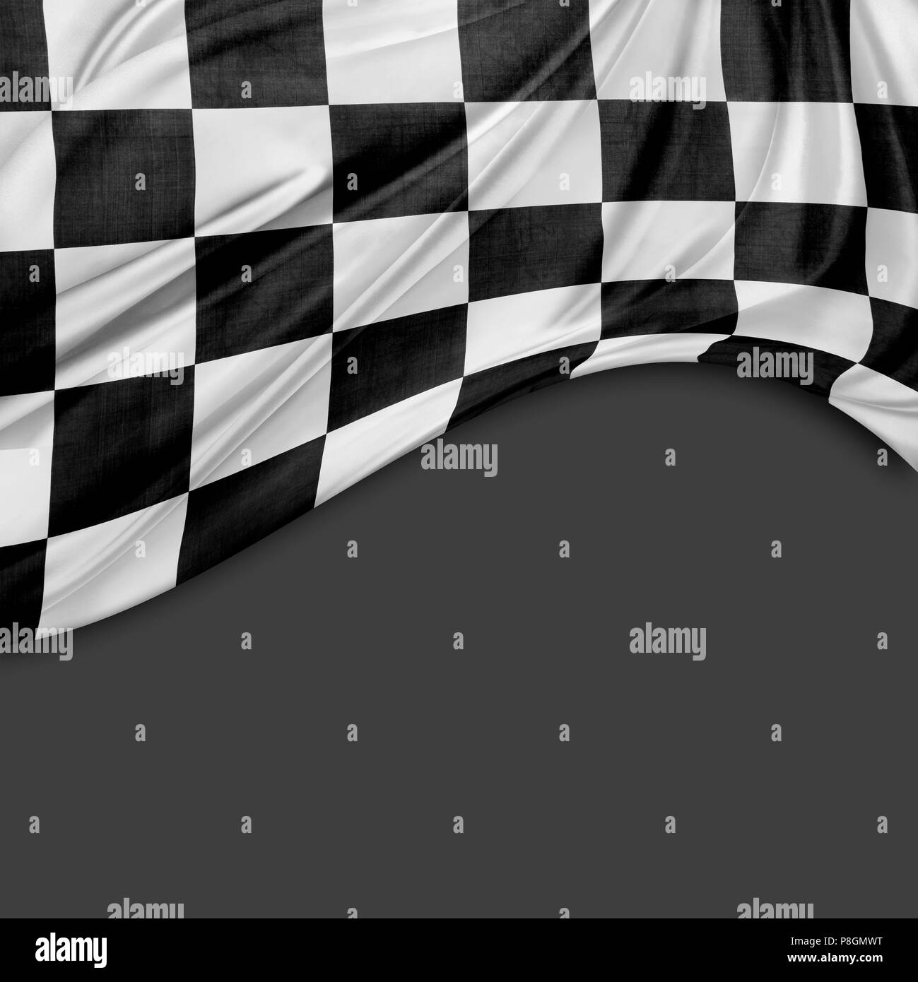 Checkered black and white flag on grey background. Copy space Stock ...