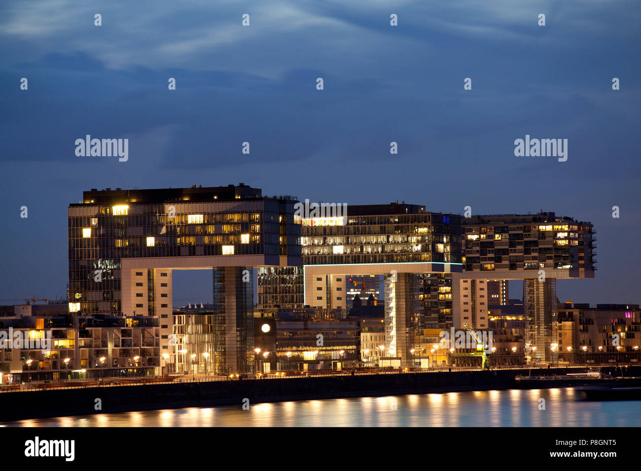 Cologne crane houses at night, Cologne Kranhäuser, Köln Kranhäuser ...