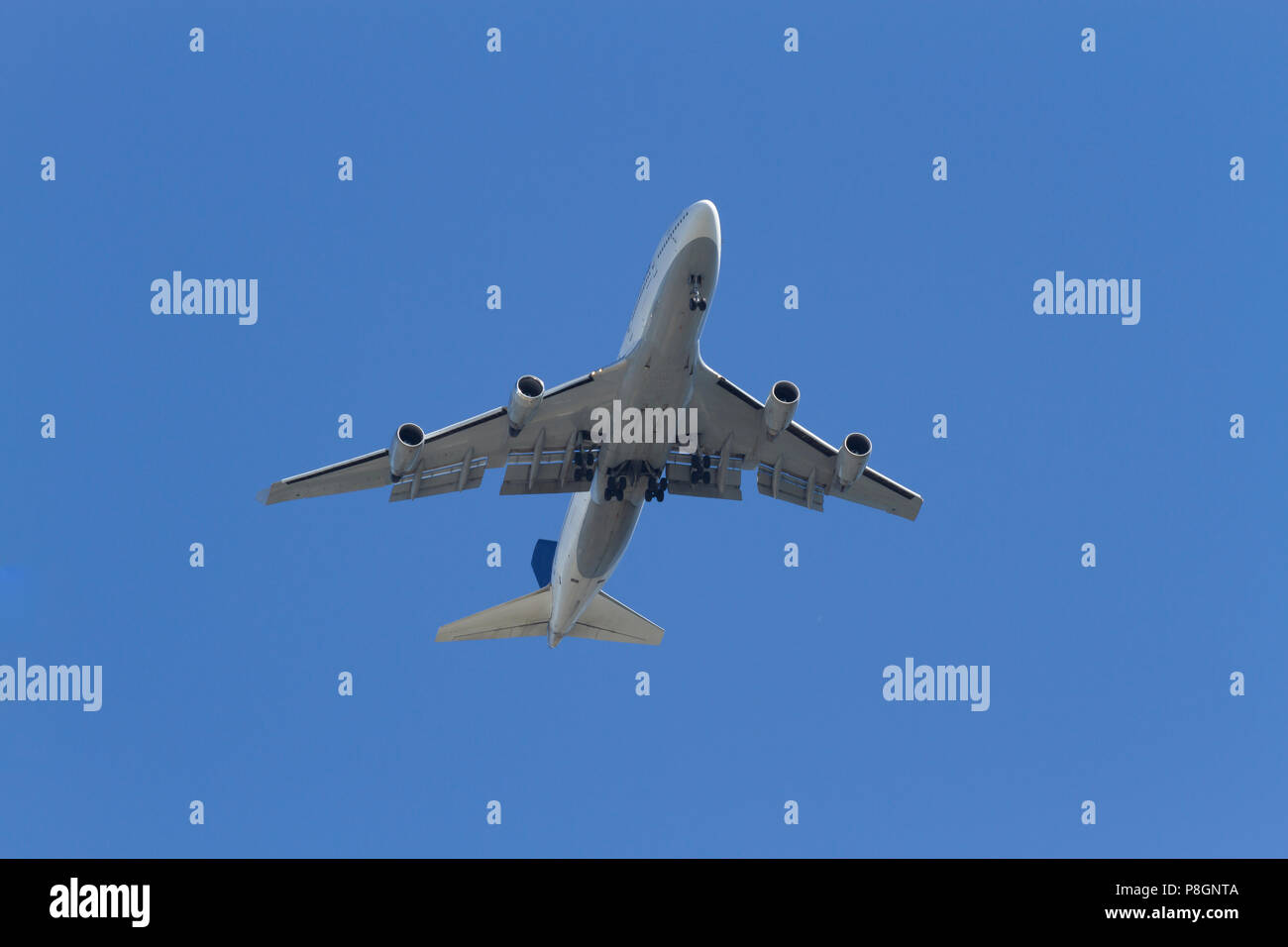 Bottom view of a passenger aircraft with the landing gear down Stock ...