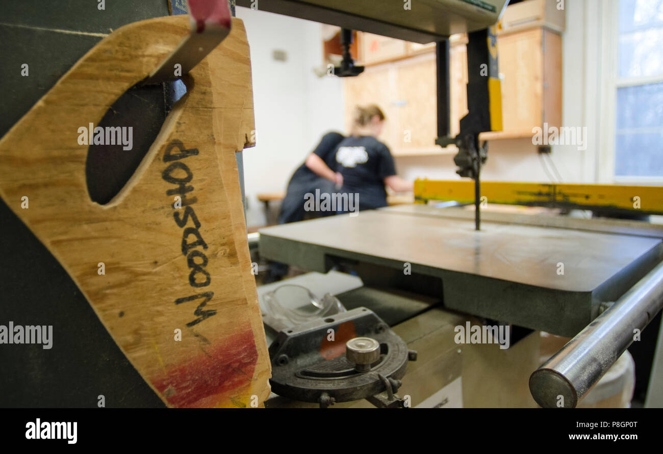 Wood shop class with students in background Stock Photo - Alamy