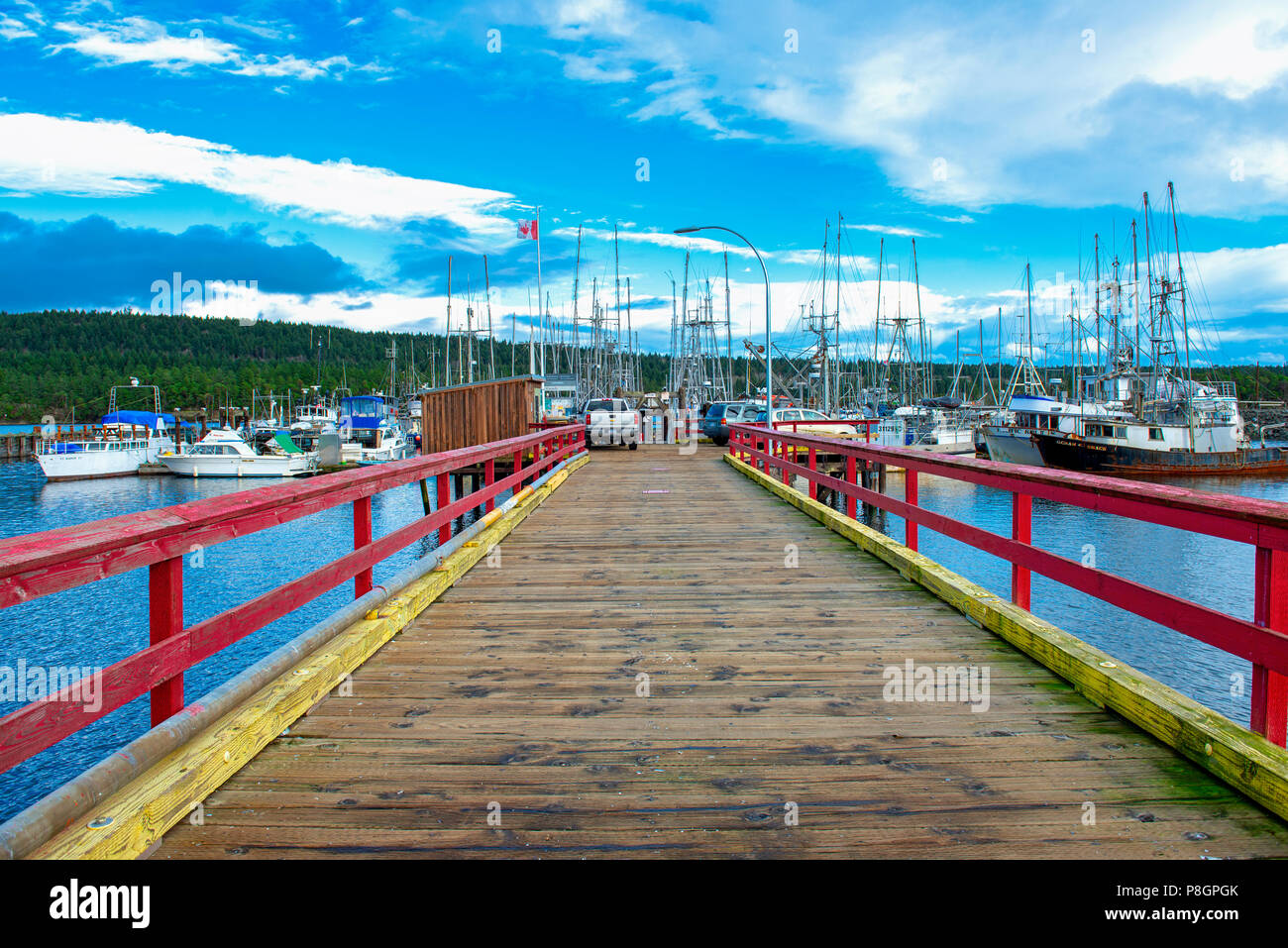 LADYSMITH, BC, CANADA - JAN 15, 2018: Panoramic view of fishing boats ...