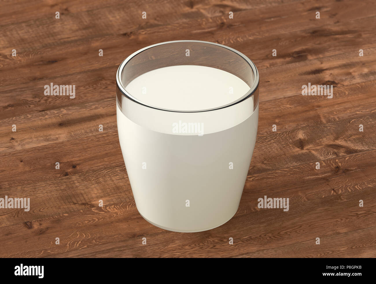 Glass of milk on wood table. Include clipping path. 3d render Stock ...