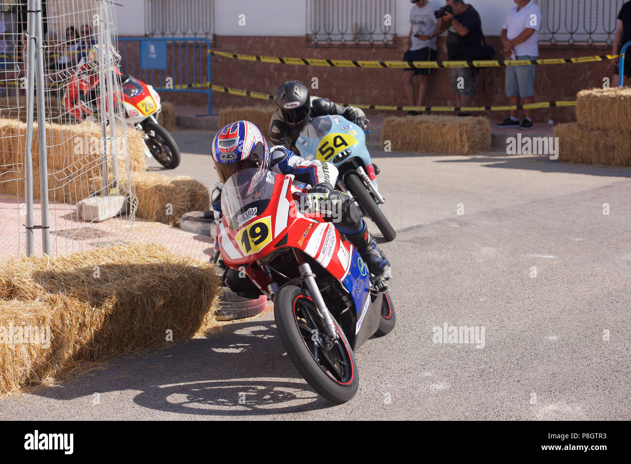 Motorcycle racing in the streets of Alguena, Spain Stock Photo - Alamy