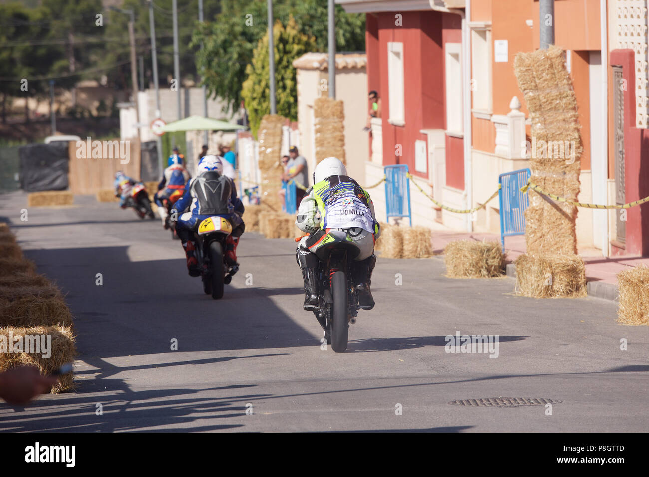 Motorcycle racing in the streets of Alguena, Spain Stock Photo - Alamy