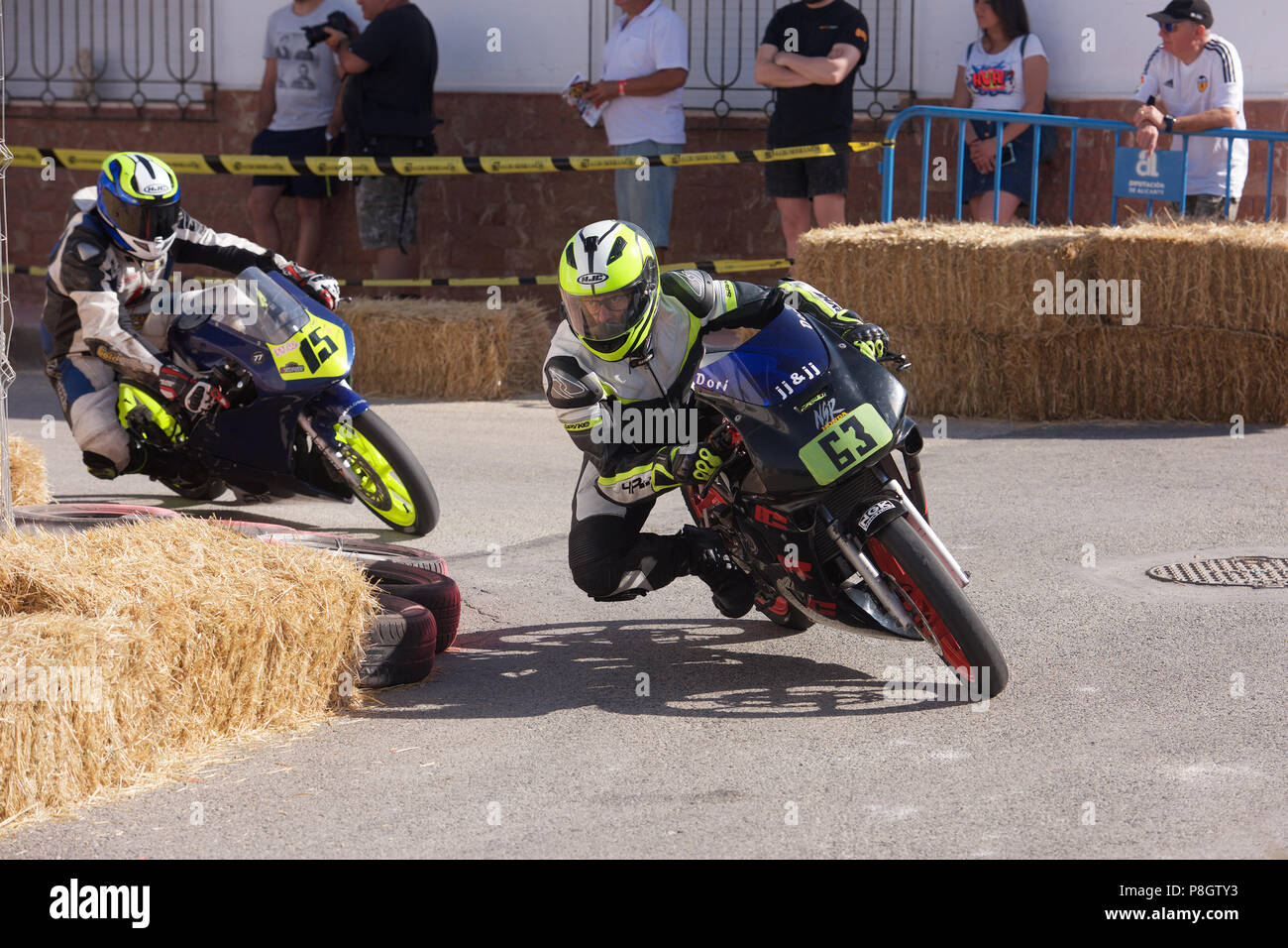 Motorcycle racing in the streets of Alguena, Spain Stock Photo - Alamy