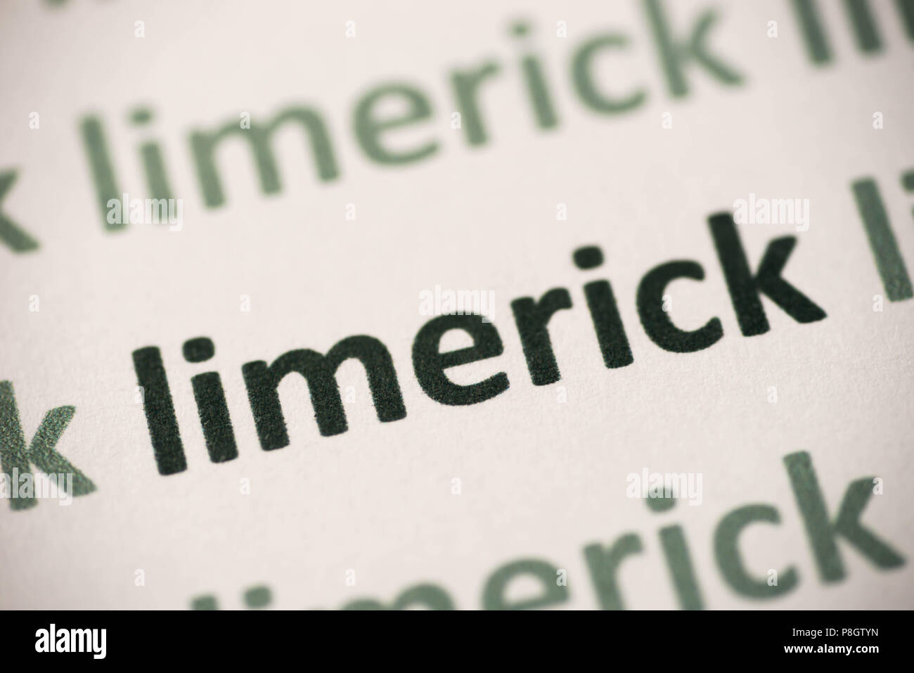 word limerick printed on white paper macro Stock Photo - Alamy