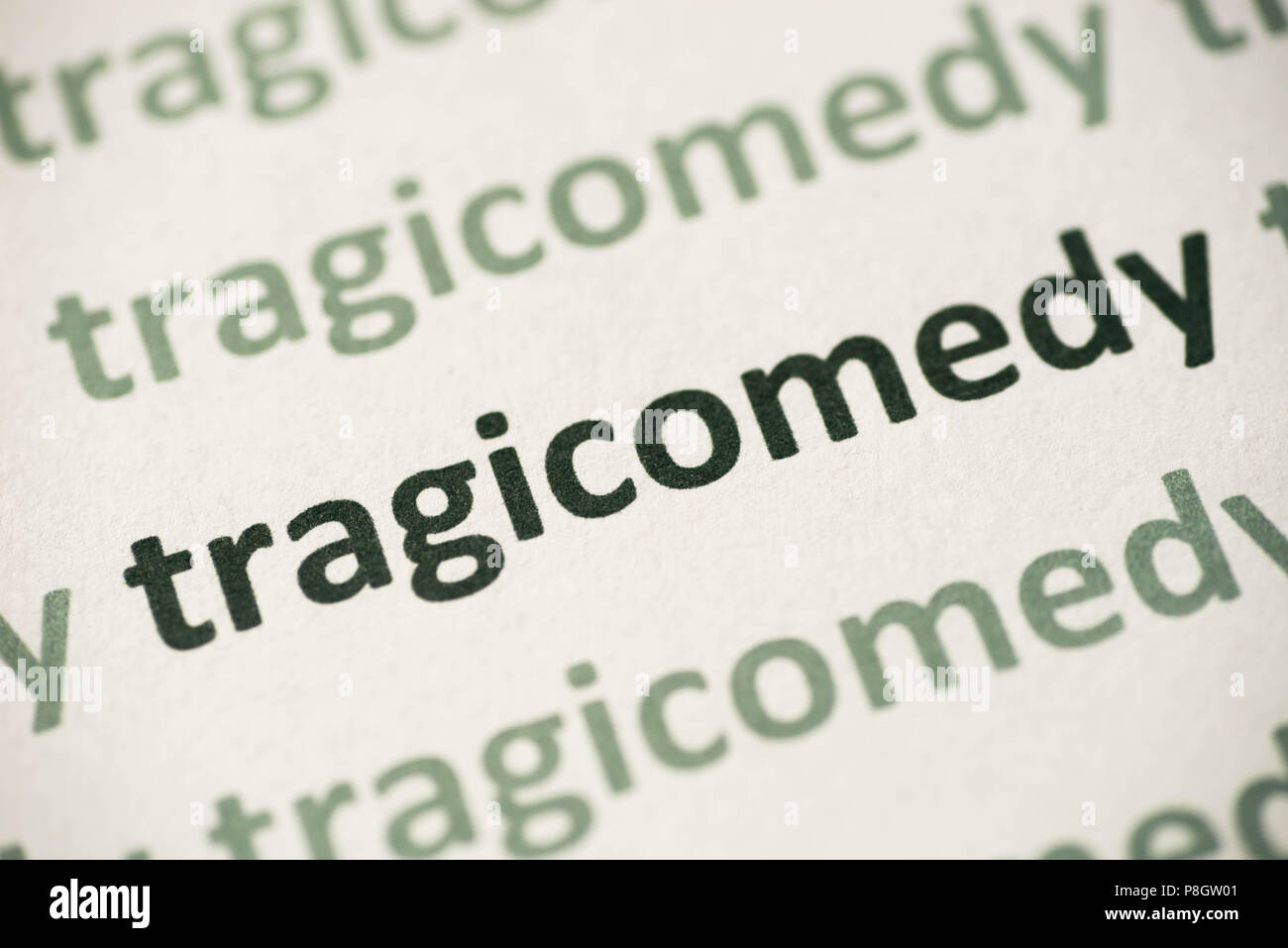 word tragicomedy printed on white paper macro Stock Photo - Alamy