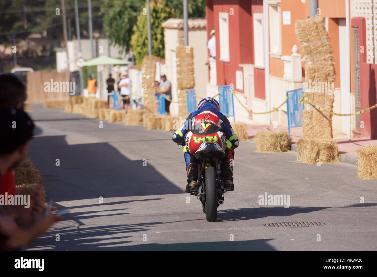 Motorcycle racing in the streets of Alguena, Spain Stock Photo - Alamy