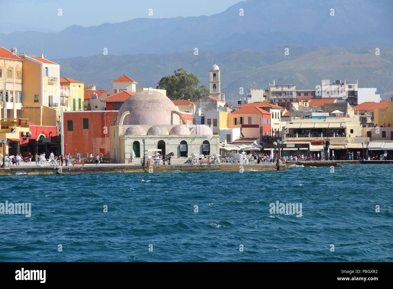 Chania, town on Crete island in Greece. Old town and Venetian harbor ...