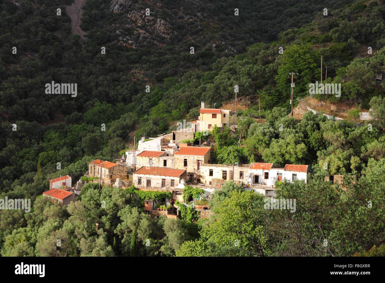 Landscape of Crete island in Greece. Small Greek mountain village Stock ...