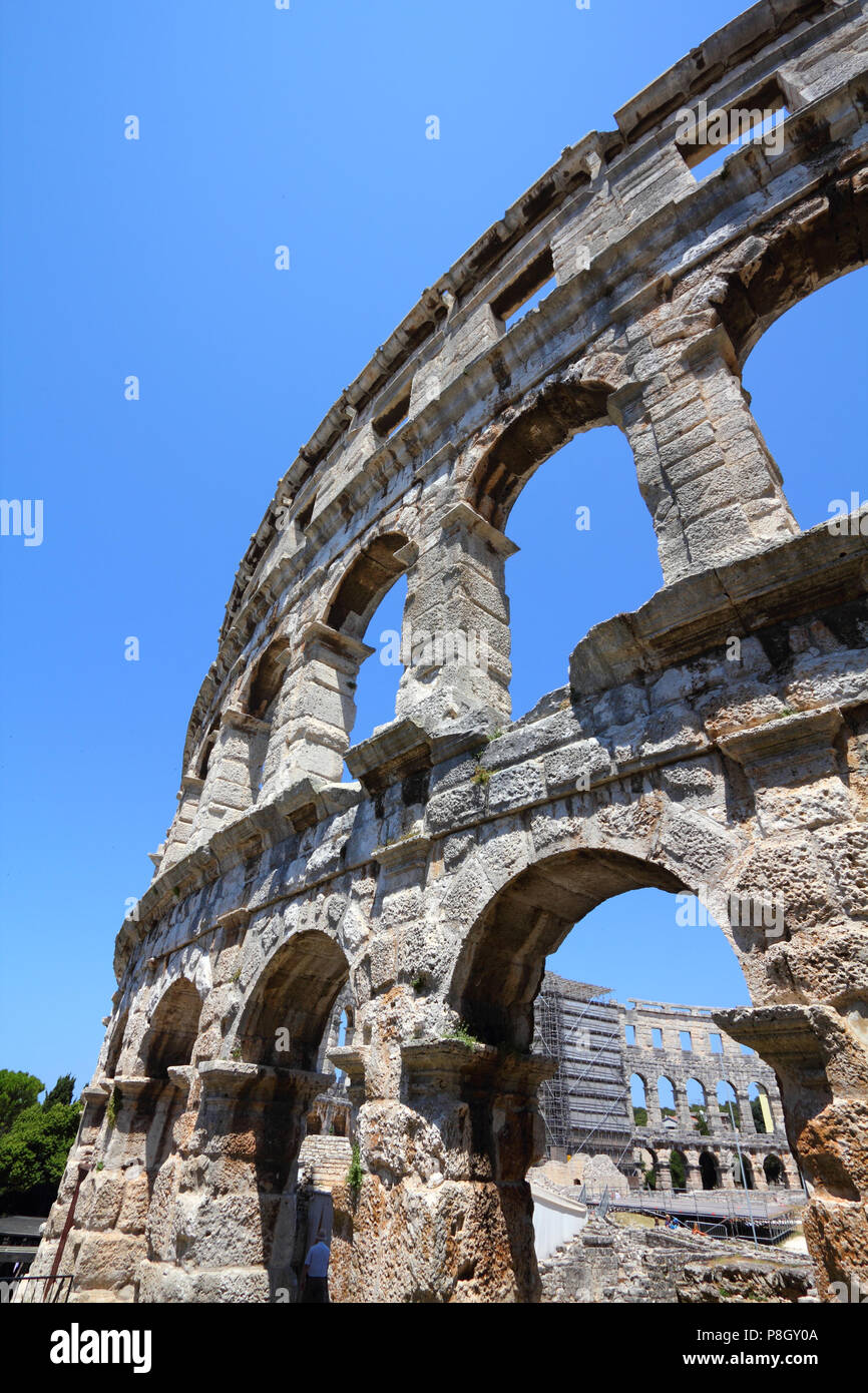 Croatia - Pula on Istria peninsula. Famous Roman amphitheatre, ancient ...