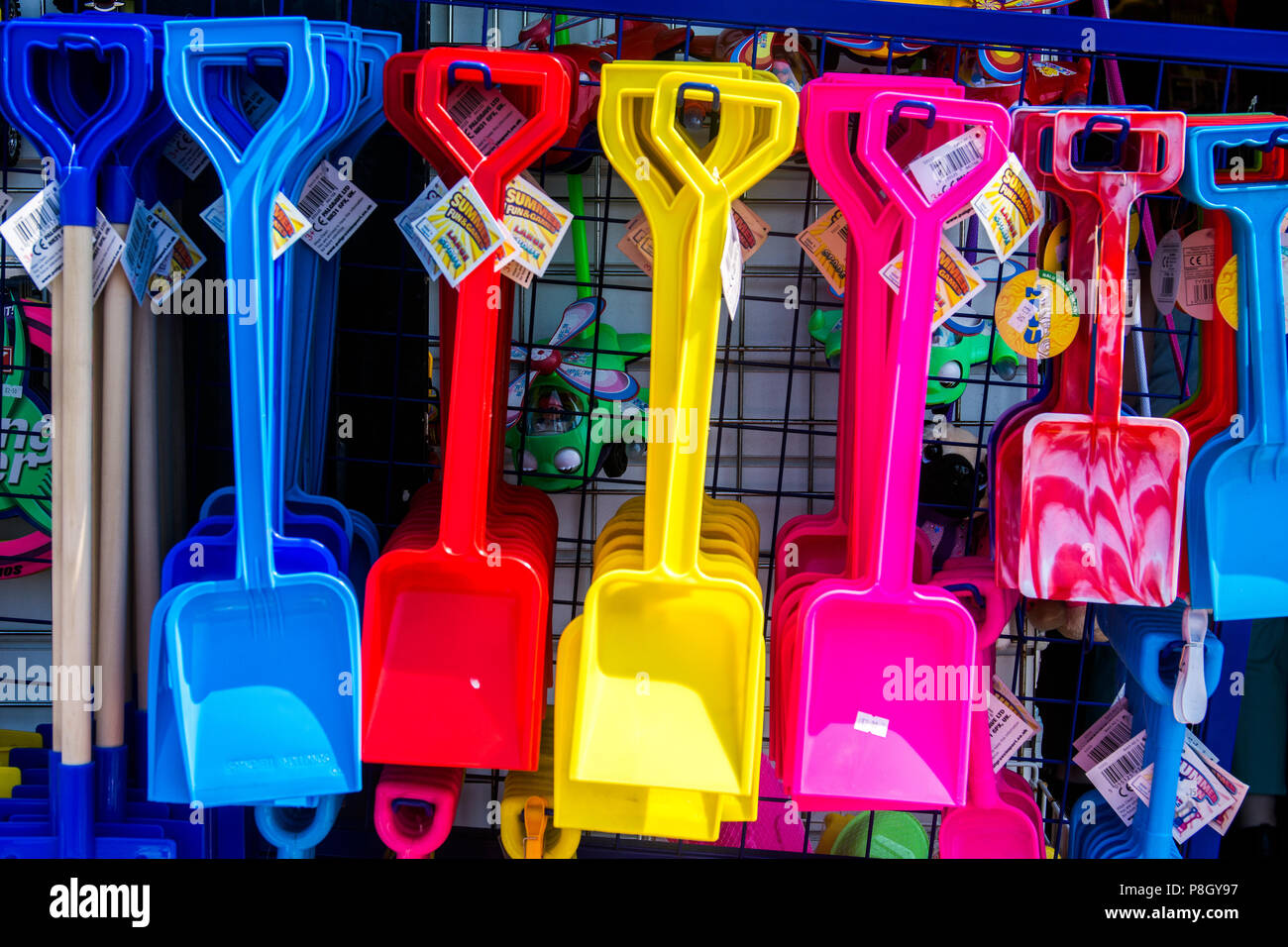 Toy spades on sale in Blackpool Stock Photo - Alamy